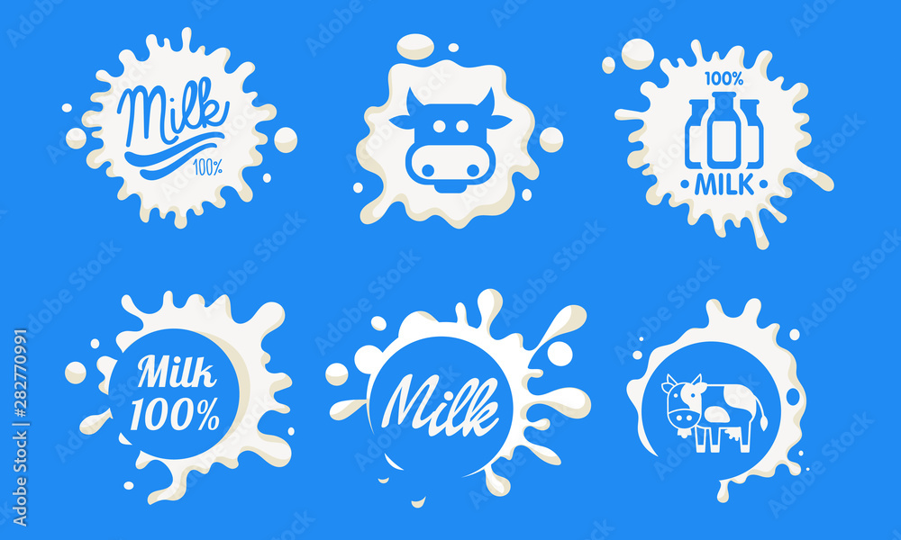 Fresh Natural Milk Logo Templates Set, Organic Dairy Product Labels ...