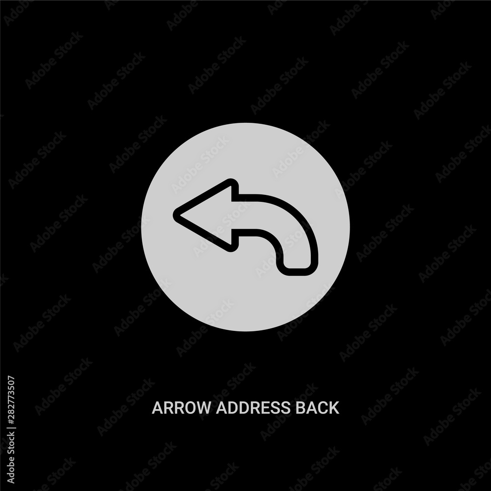 white arrow address back vector icon on black background. modern flat ...