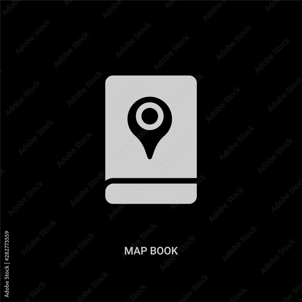 white map book vector icon on black background. modern flat map book ...