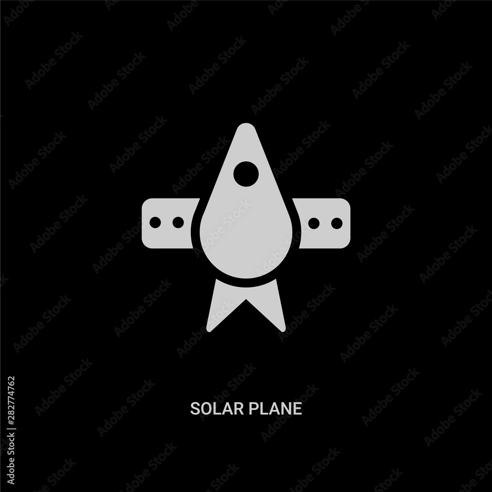 white solar plane vector icon on black background. modern flat solar ...