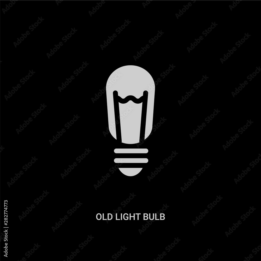 white old light bulb vector icon on black background. modern flat old ...