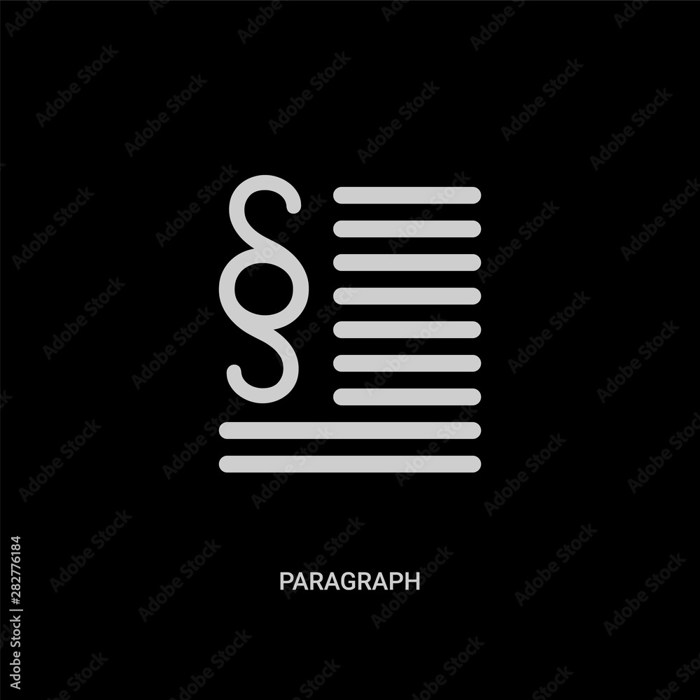 white paragraph vector icon on black background. modern flat paragraph ...