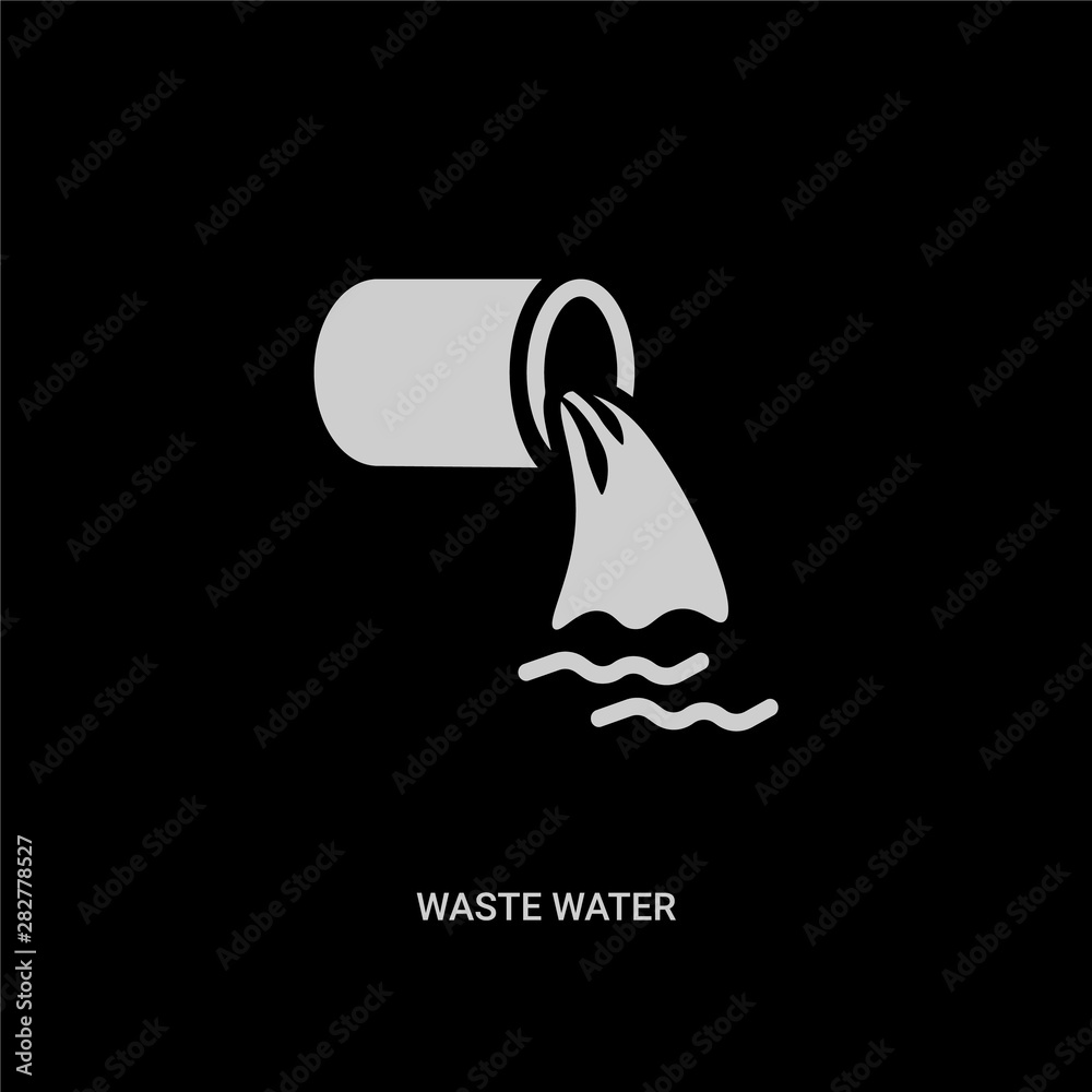 white waste water vector icon on black background. modern flat waste ...