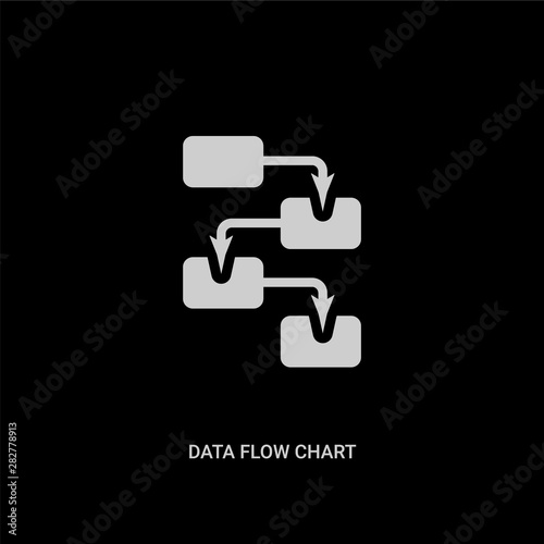 white data flow chart vector icon on black background. modern flat data ...