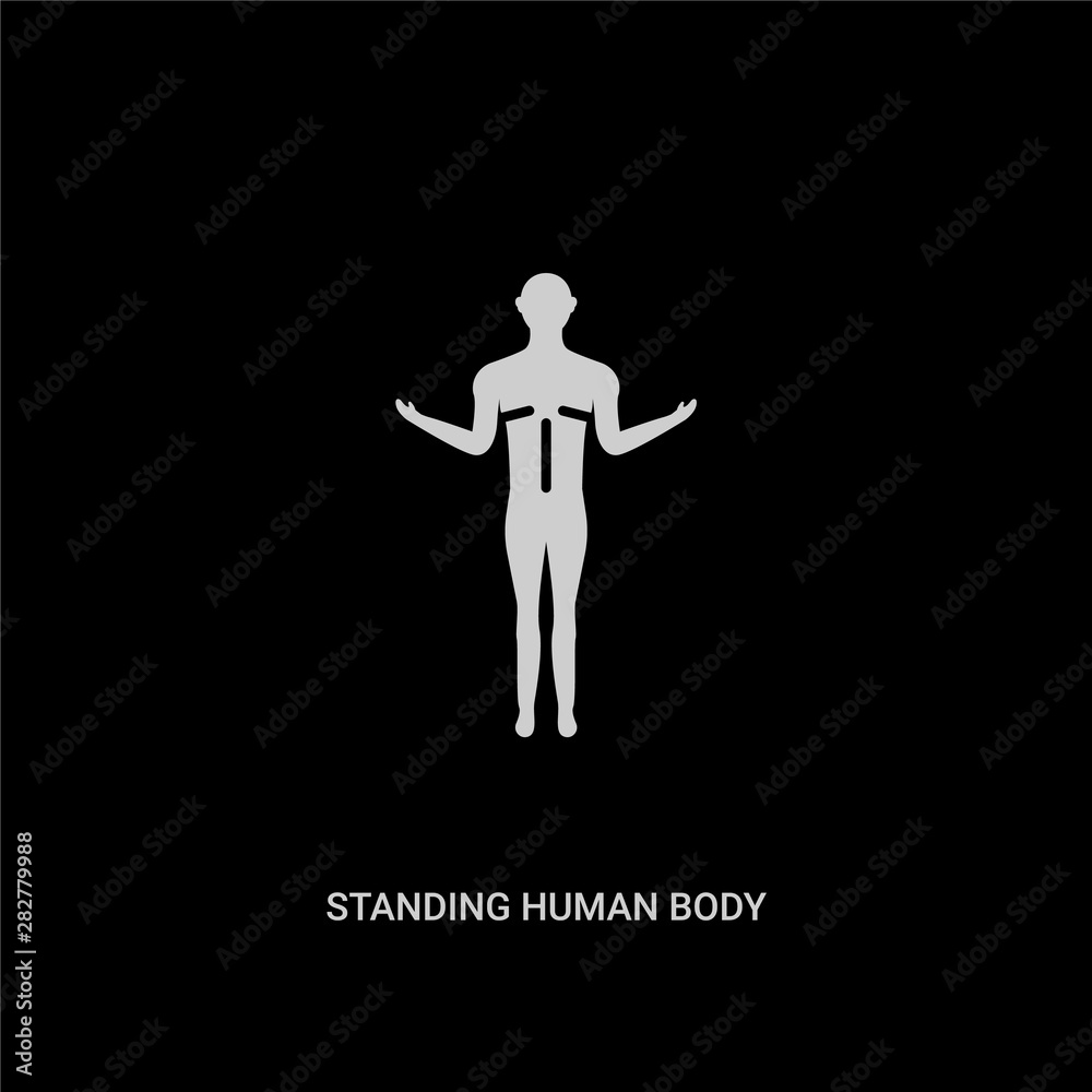 white standing human body vector icon on black background. modern flat ...