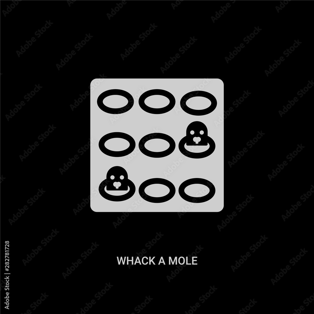 white whack a mole vector icon on black background. modern flat whack a ...