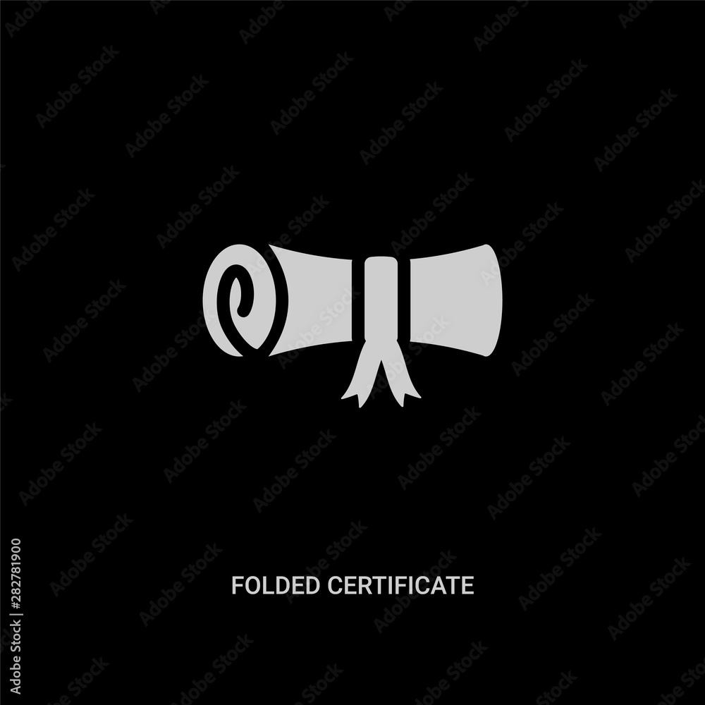 white folded certificate vector icon on black background. modern flat ...