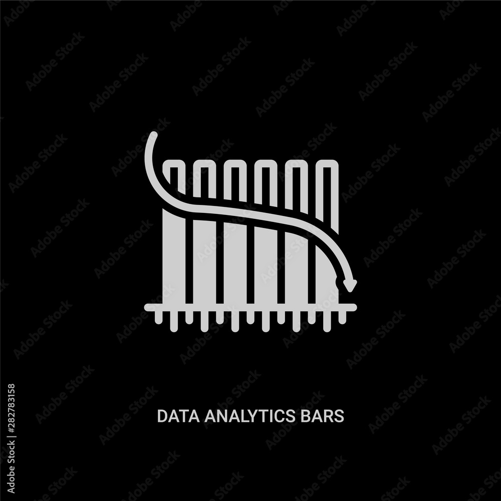 white data analytics bars chart with descendant line vector icon on ...