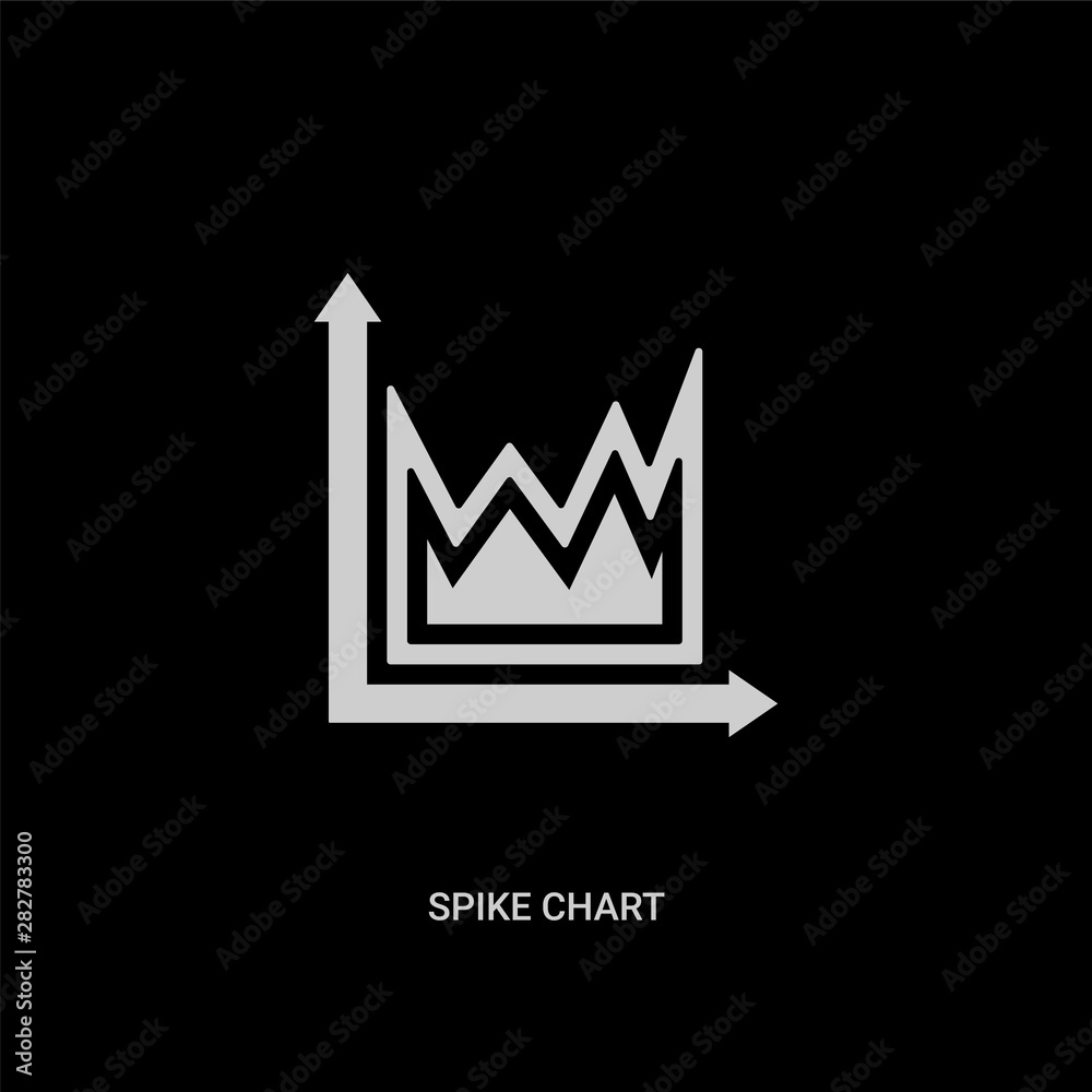 white spike chart vector icon on black background. modern flat spike ...