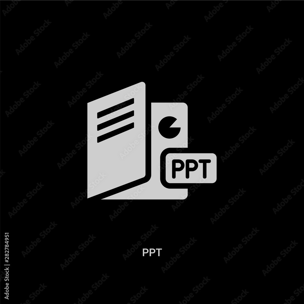white ppt vector icon on black background. modern flat ppt from file ...