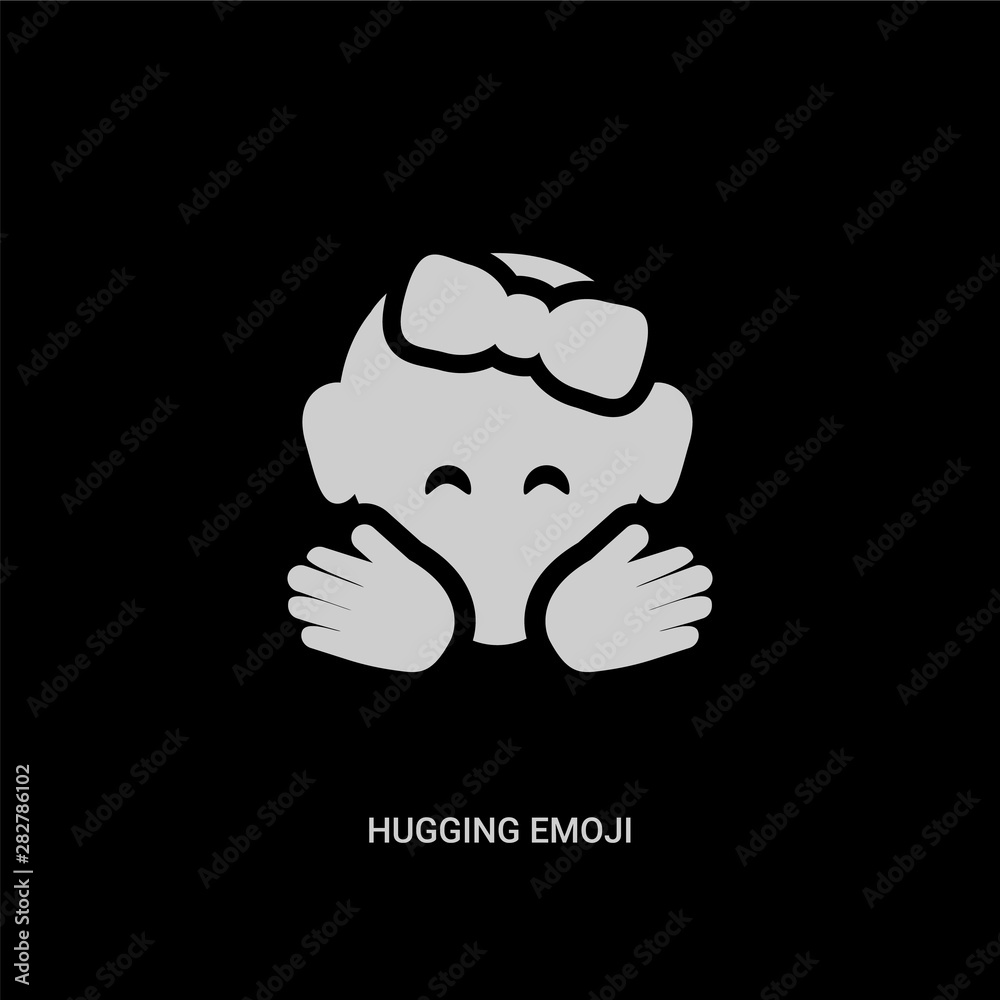 white hugging emoji vector icon on black background. modern flat ...