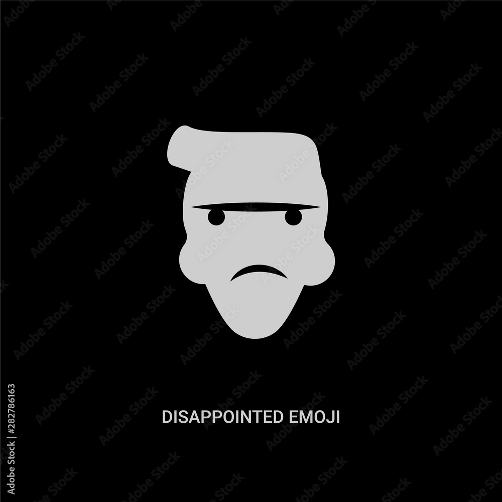 white disappointed emoji vector icon on black background. modern flat ...