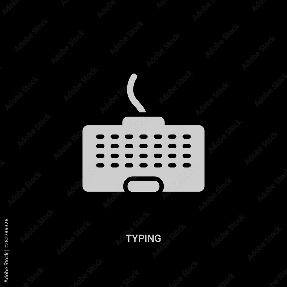 white typing vector icon on black background. modern flat typing from ...