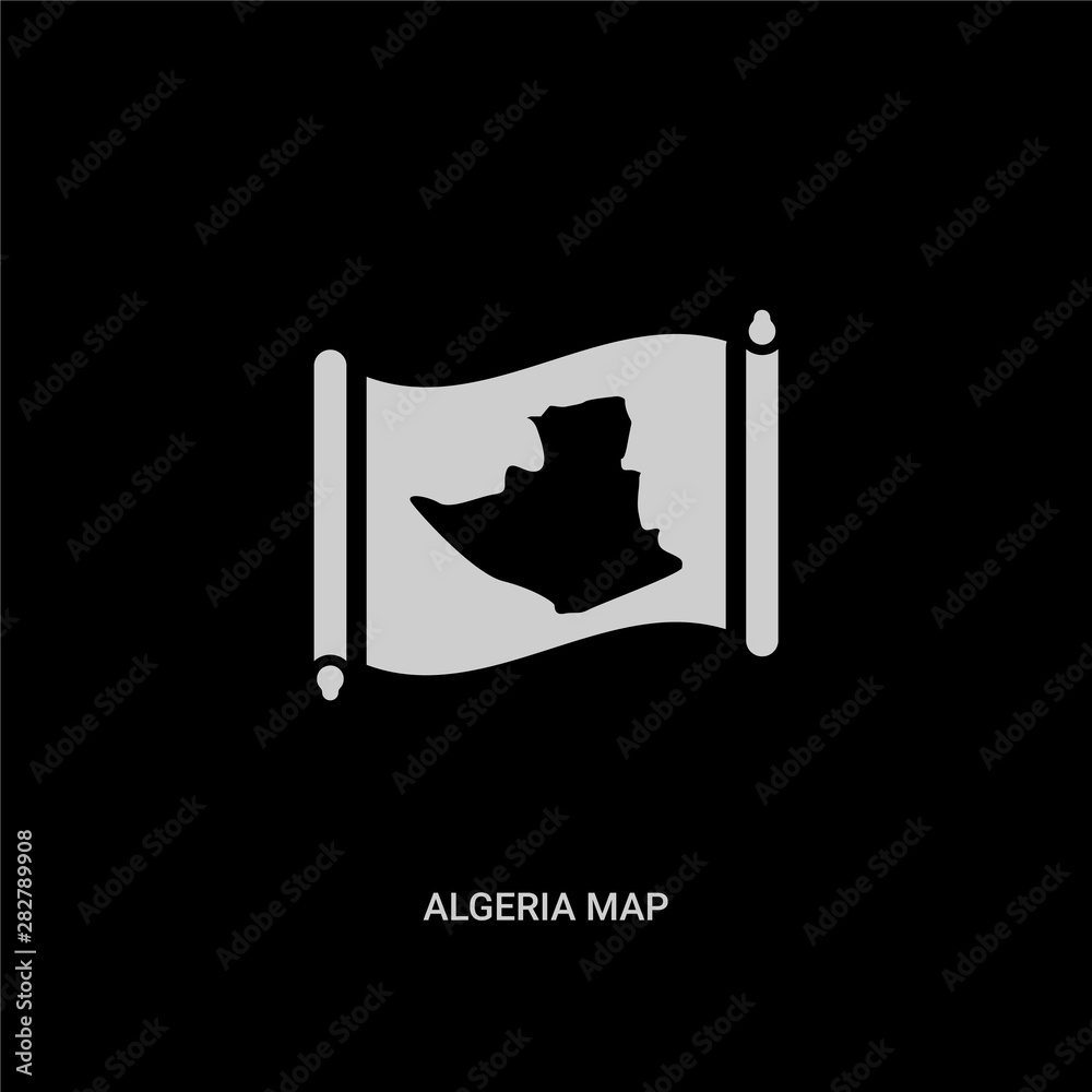 white algeria map vector icon on black background. modern flat algeria ...