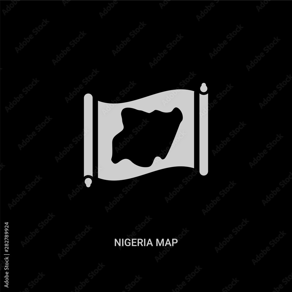 white nigeria map vector icon on black background. modern flat nigeria ...