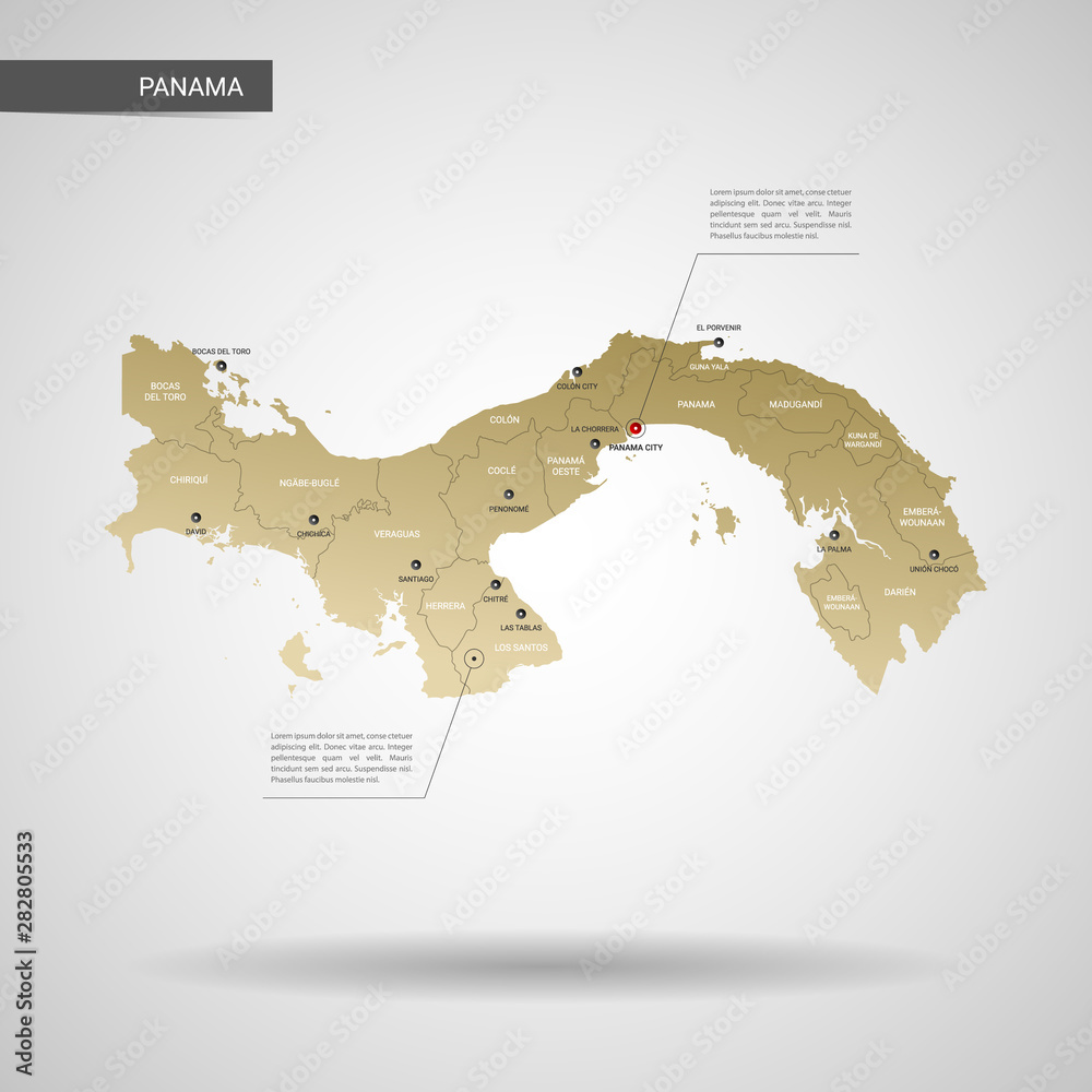 Stylized vector Panama map. Infographic 3d gold map illustration with ...