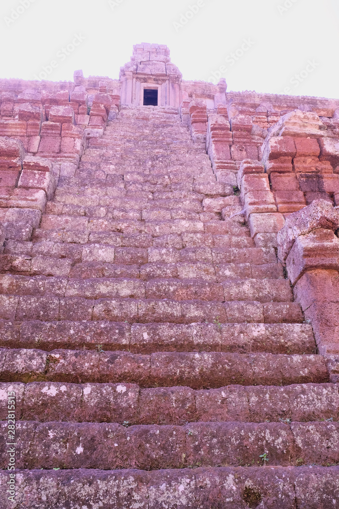 Staircase of the ancient Hindu temple leading up. The ruins of a ...