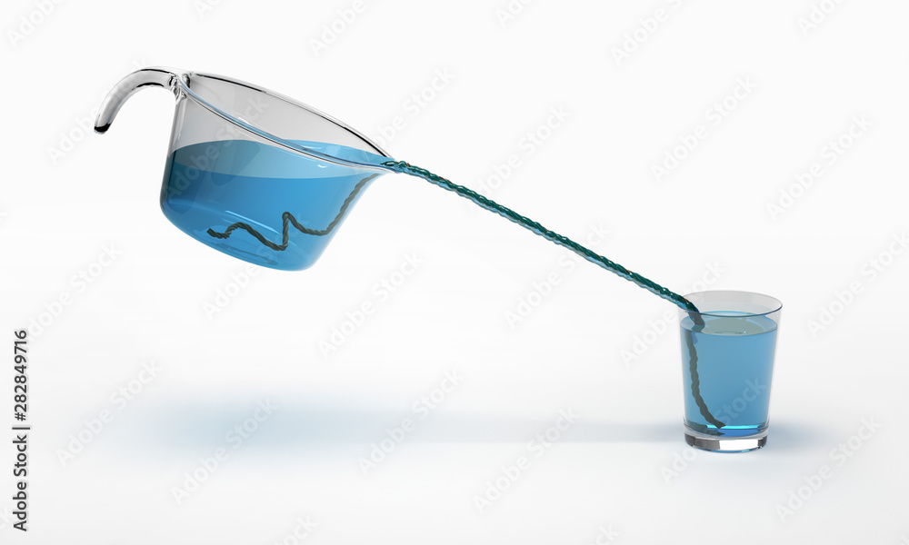 Water Pour Down the String Science Experiment Isolated. 3D Rendering ...