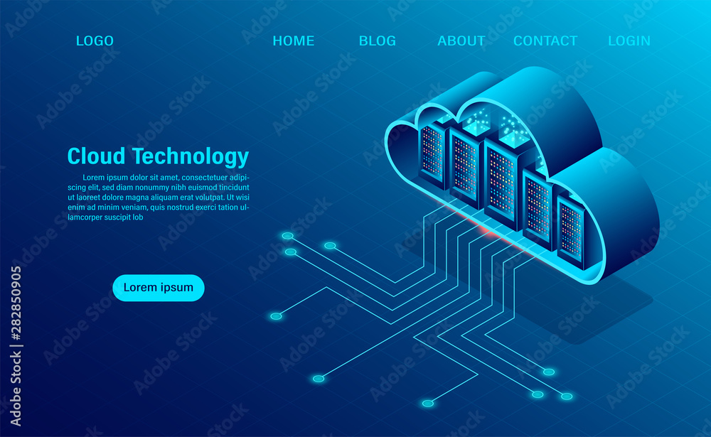 Cloud Computing Concept. Online computing technology. Big data flow processing concept, 3d ...