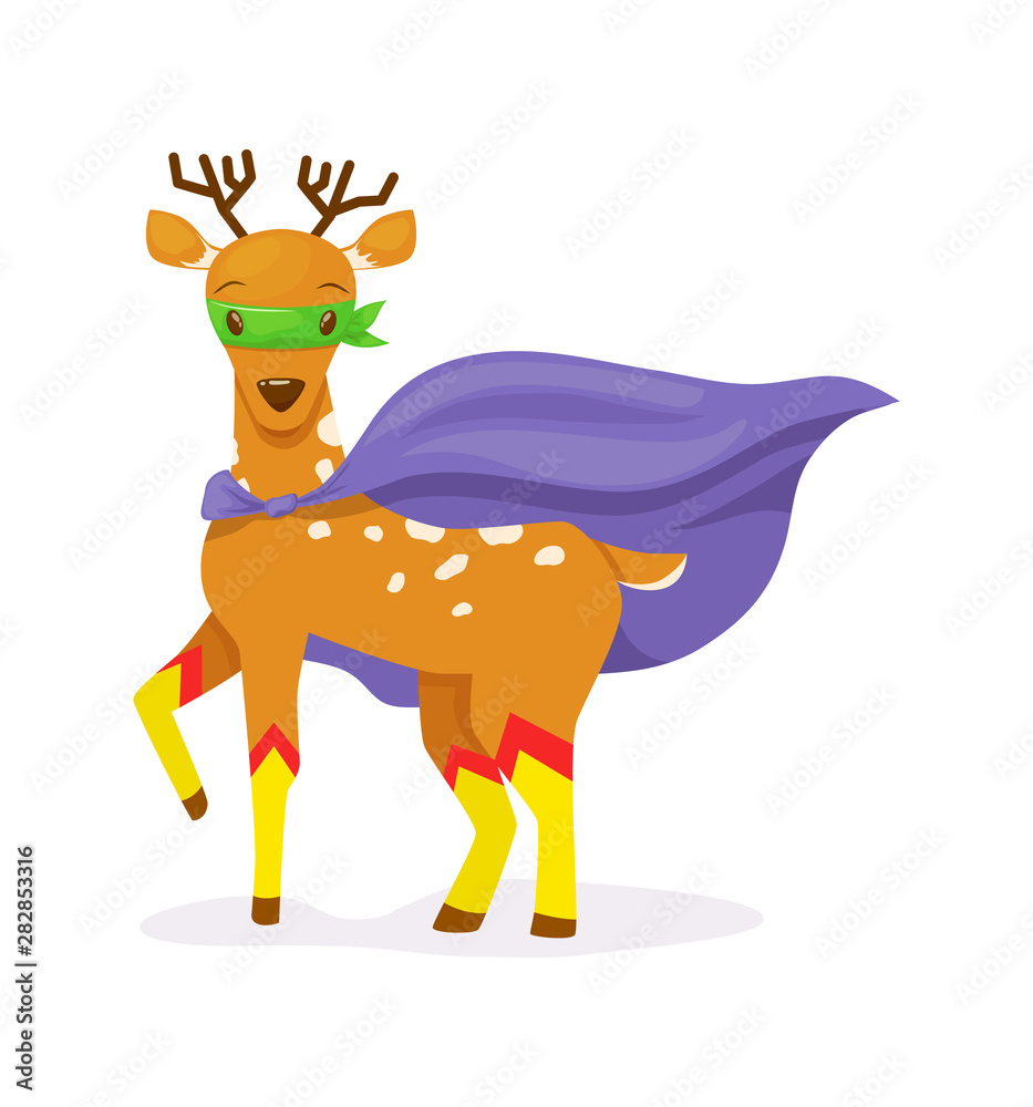 Superhero animal kids with a superhero cape and masks. Brown deer ...