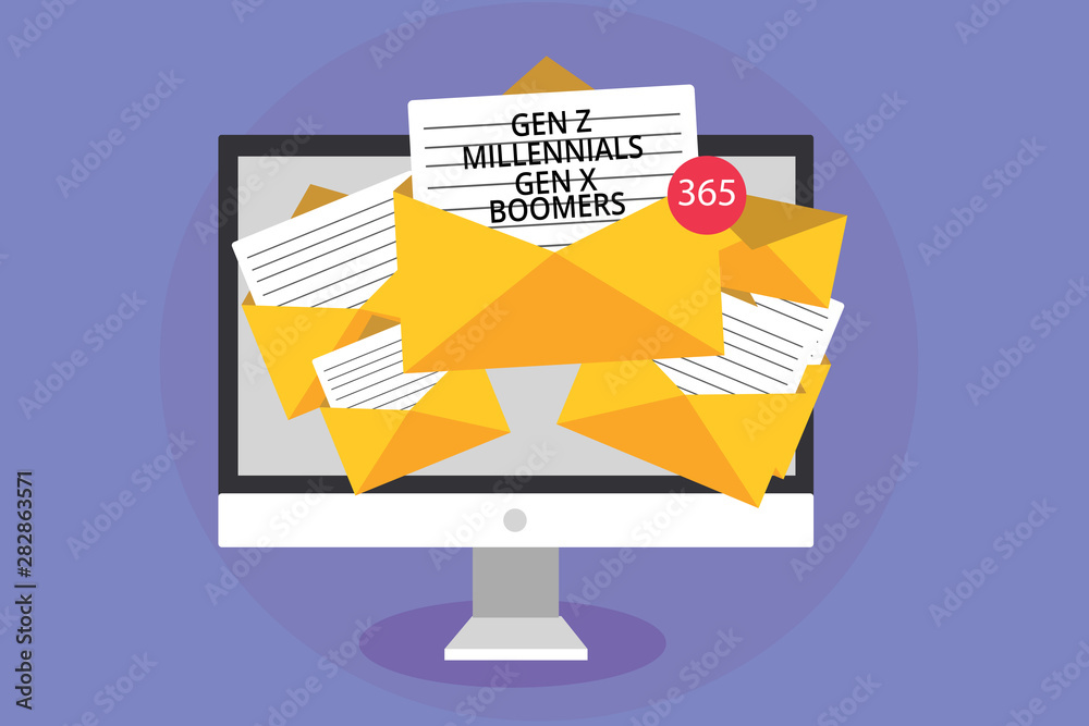 Word writing text Gen Z Millennials Gen X Boomers. Business concept for ...