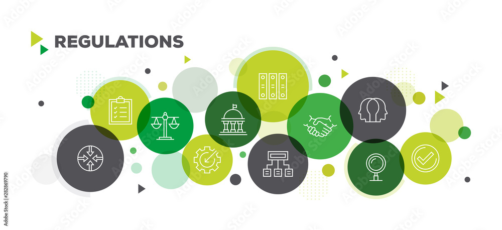 REGULATIONS ICONS ON MULTI COLORED BACKGROUND BANNER DESIGN Stock ...
