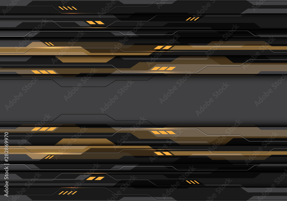 Abstract dark grey metallic cyber circuit with yellow light power ...