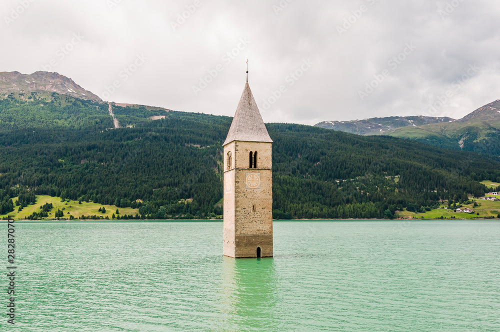 Reschen, Turm, Reschensee, Reschenpass, Passstrasse, Vinschgau, Alpen ...
