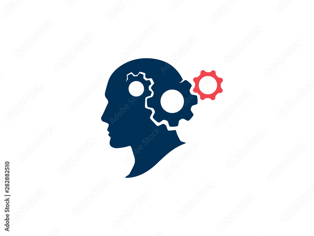 Thinking process vector illustration. Silhouette human head with gears ...