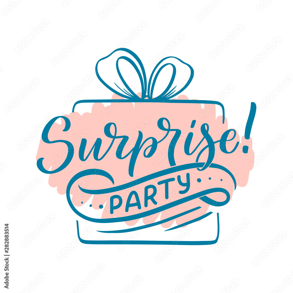 Hand drawn holiday lettering and icon for surprise gift box design ...