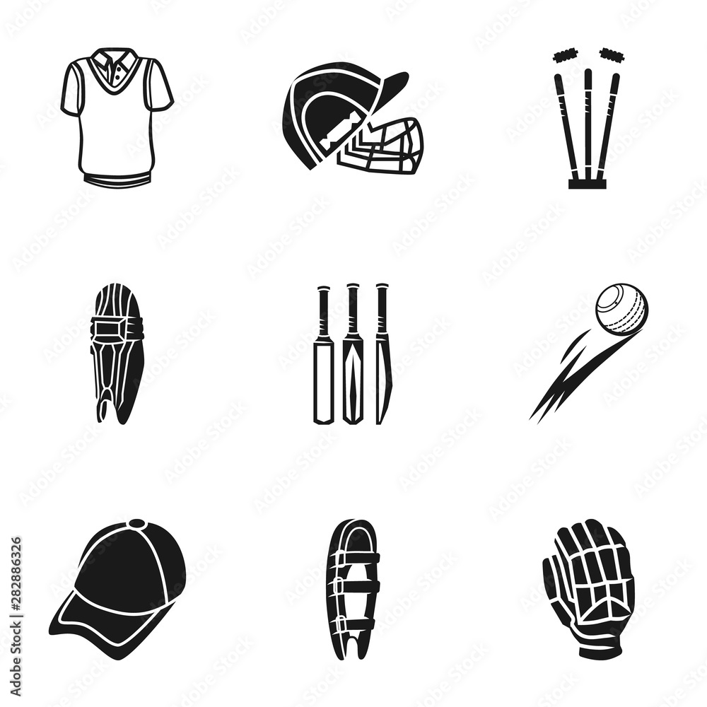 Cricket sport icon set. Simple set of 9 cricket sport vector icons for ...