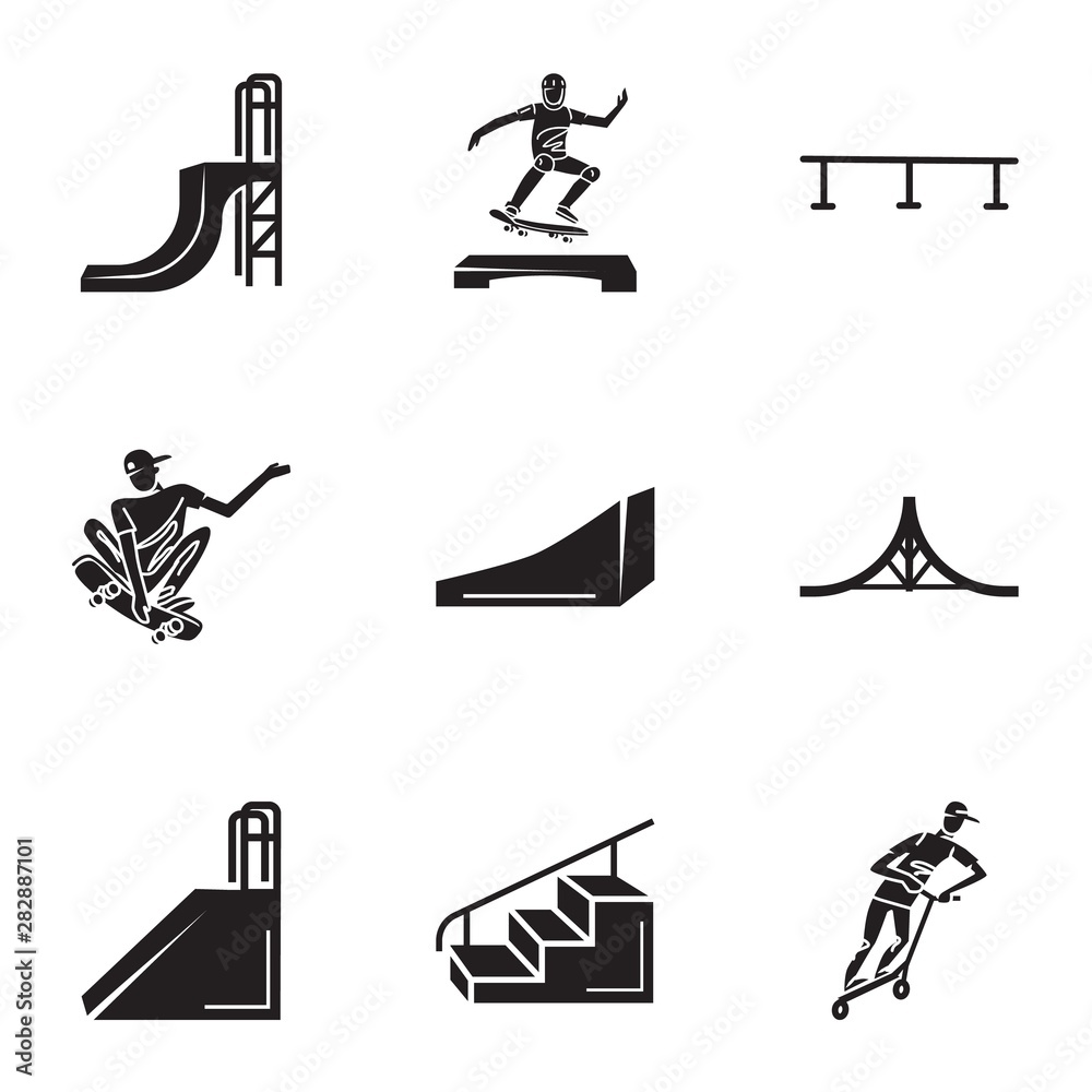Extreme skate park icon set. Simple set of 9 extreme skate park vector ...