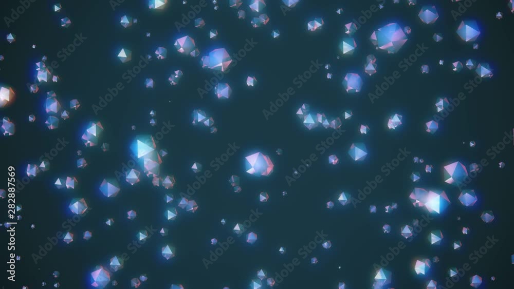 many shiny crystals random rotating fading in color space animation ...