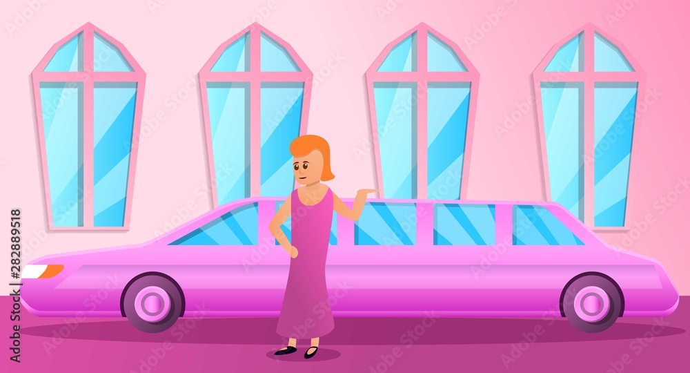 Pink limousine concept banner. Cartoon illustration of pink limousine ...