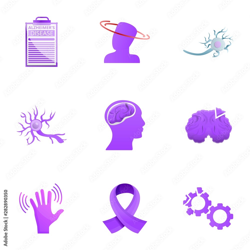 Senior alzheimer disease icon set. Cartoon set of 9 senior alzheimer ... Senior alzheimer disease icon set. Cartoon set of 9 senior alzheimer ...