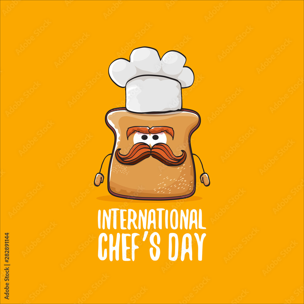 International chef day greeting card or banner with vector funny ...