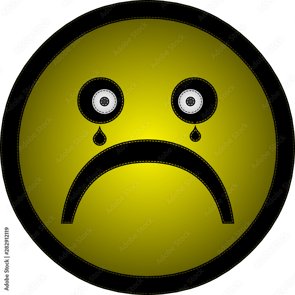Trauriges weinendes Smiley mit aufgenähtem Gesicht Stock Illustration ...