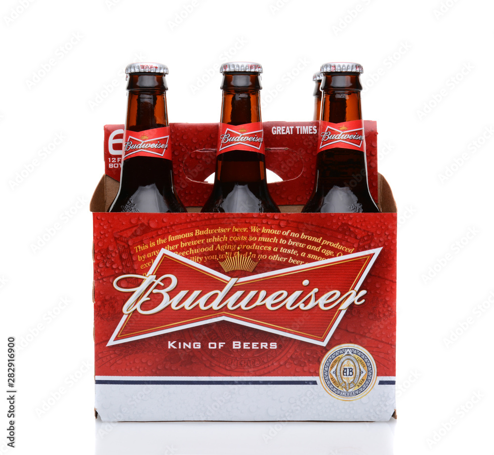 IRVINE, CA - MAY 25, 2014: A 6 pack of Budweiser, side view. Introduced ...