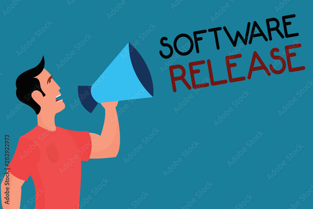 Writing note showing Software Release. Business photo showcasing sum of ...