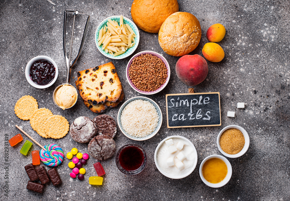 Assortment of simple carbohydrates food Stock Photo | Adobe Stock