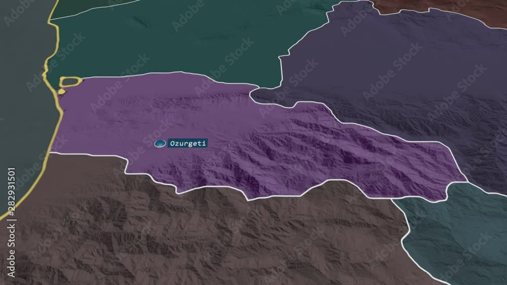 Guria - region of Georgia with its capital zoomed on the administrative ...