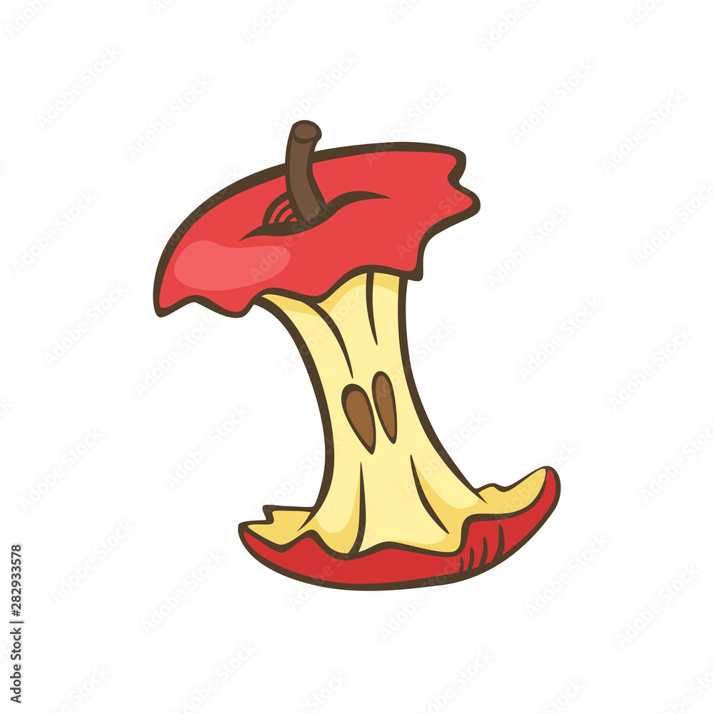 Red apple core cartoon isolated vector. Apple stump vector illustration ...