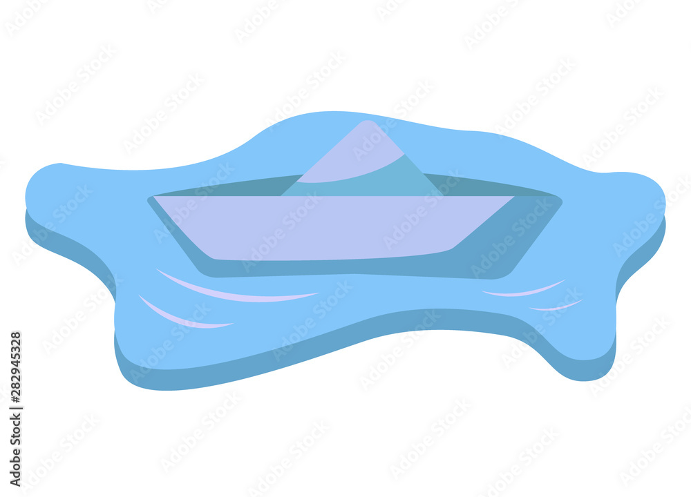Cartoon flat paper boat floating in a puddle. Stock Vector | Adobe Stock