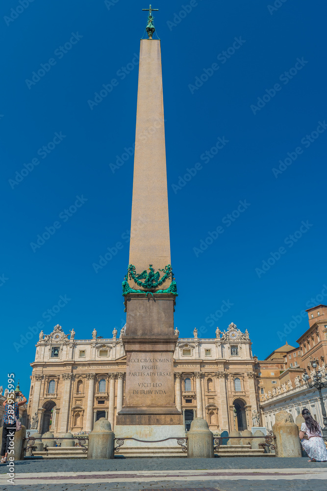 Vatican Obelisk and the St. Peter's Basilica in the Vatican Stock Photo ...