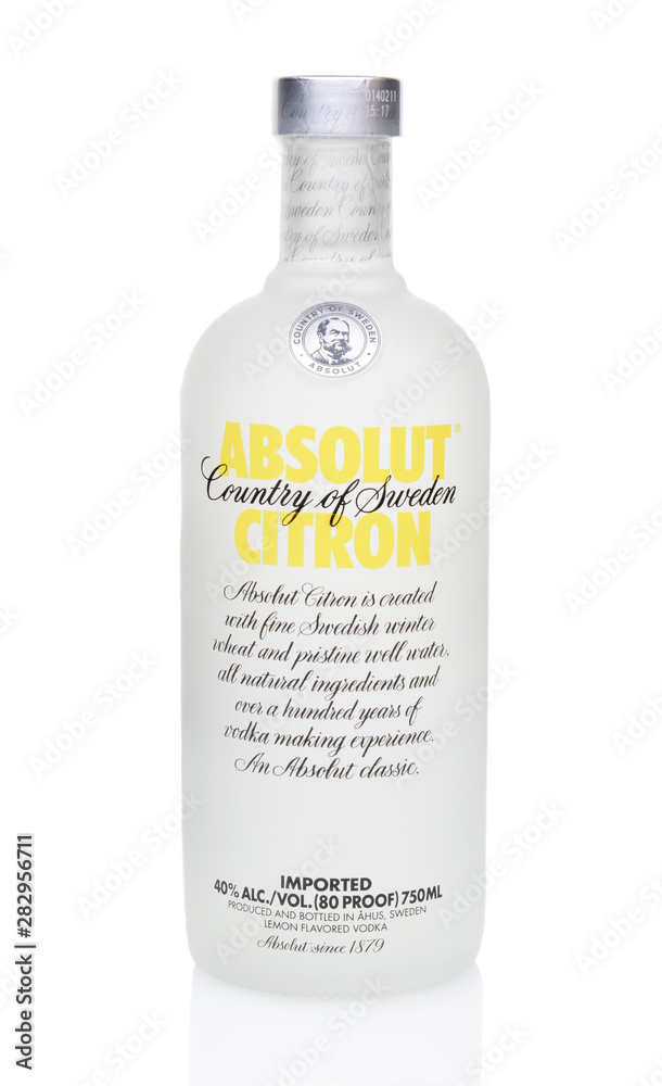 IRVINE, CALIFORNIA - JULY 16, 2014: A 750ml bottle of Absolut Citron ...