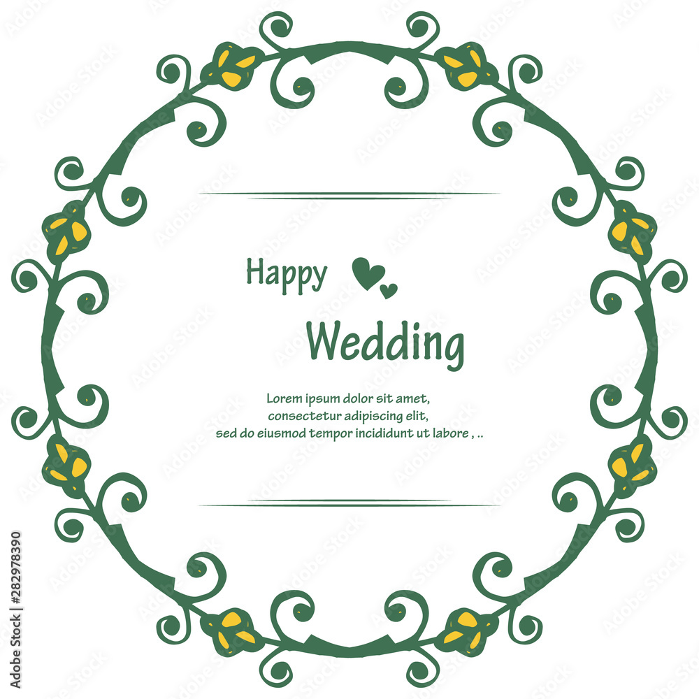 Shape of card happy wedding, vintage frame with cute wreath. Vector ...
