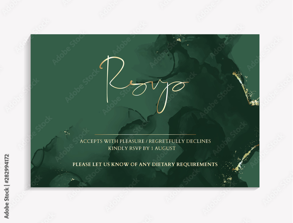 Wedding rsvp template in green color. Vector invitation cards with ...