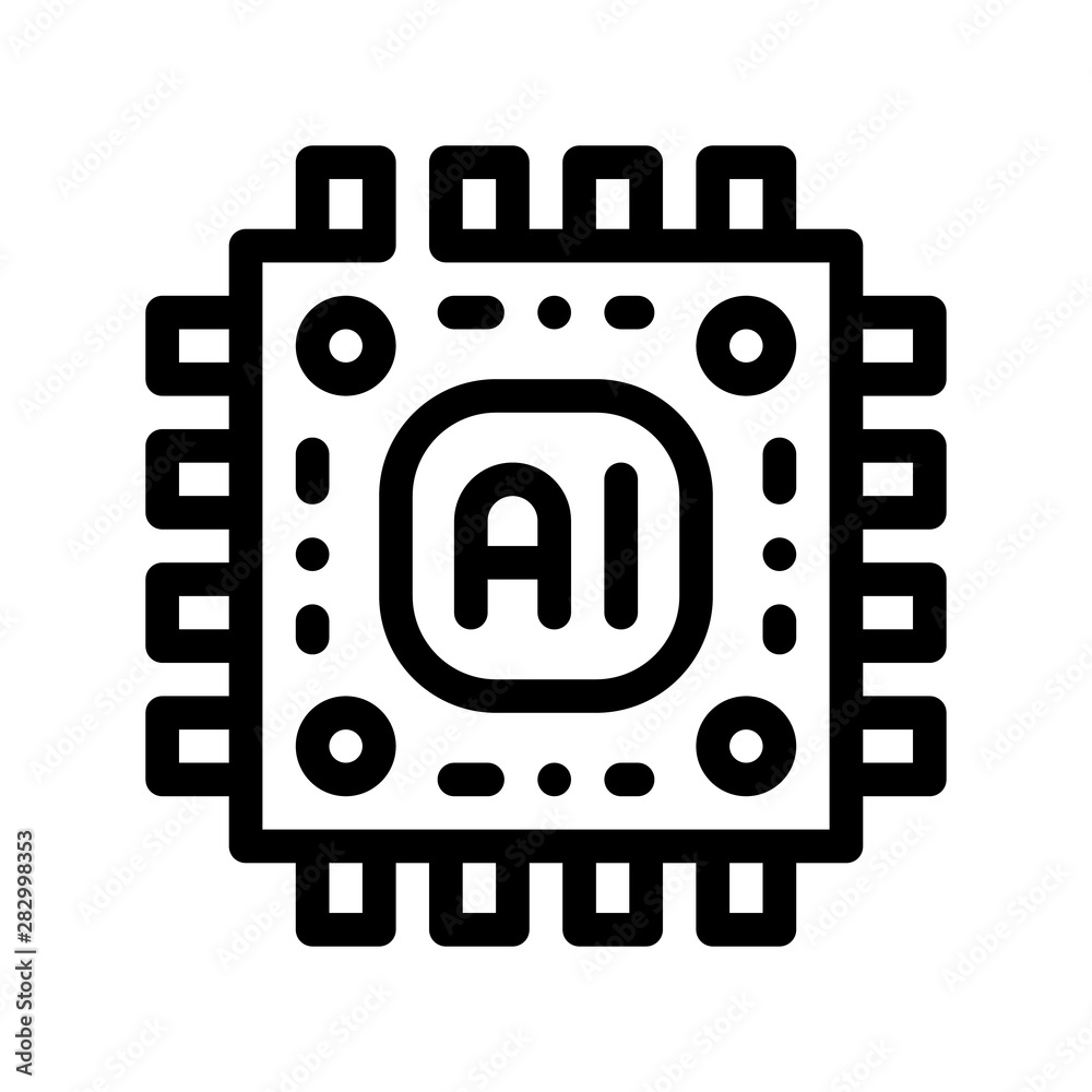 Artificial Intelligence Microchip Vector Sign Icon Thin Line ...