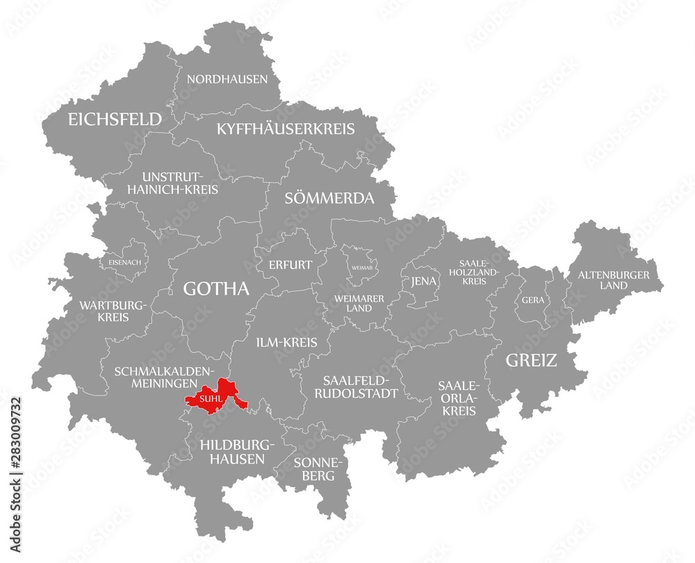 Fototapeta mapa świata dla dzieci Suhl red highlighted in map of ...