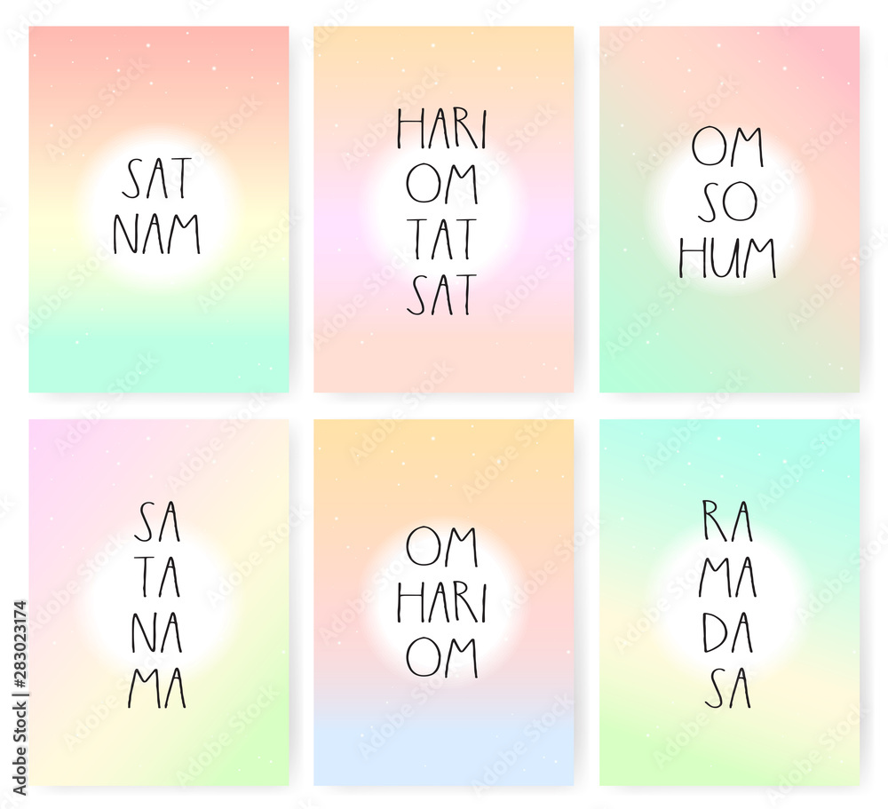 Mantra poster, set of cards with chants on sanskrit for yoga spiritual ...